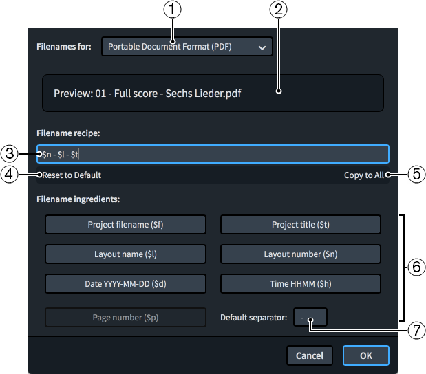 Export File Names dialog